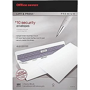Office Depot Lift Press(TM) Premium Envelopes, #10 (4 1/8in. x 9 1/2in.), 100% Recycled, White, Pack Of 500, 76145