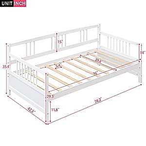 Wooden Daybed Frame Twin Size, Multifunctional Full Wooden Slats Support Sofa Bed, for Bedroom Living Room for Kids Adults, White