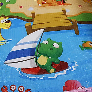 SIMPVALE Double-Sided Mats Foam Waterproof Baby Crawling Thickening Mat Drawing Alphabet Figures Animals Pattern 180cm x 120cm x1cm (70.86inch x 47.24inch x 0.4inch)