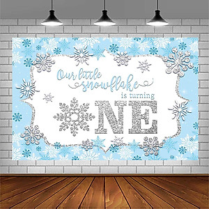 AIBIIN 7x5ft Winter Onederland Backdrop for Boy Sweet Little Snowflake Happy First One Birthday Photography Background Blue Silver Winter Wonderland Party Decoration Banner Supplies Photo Studio