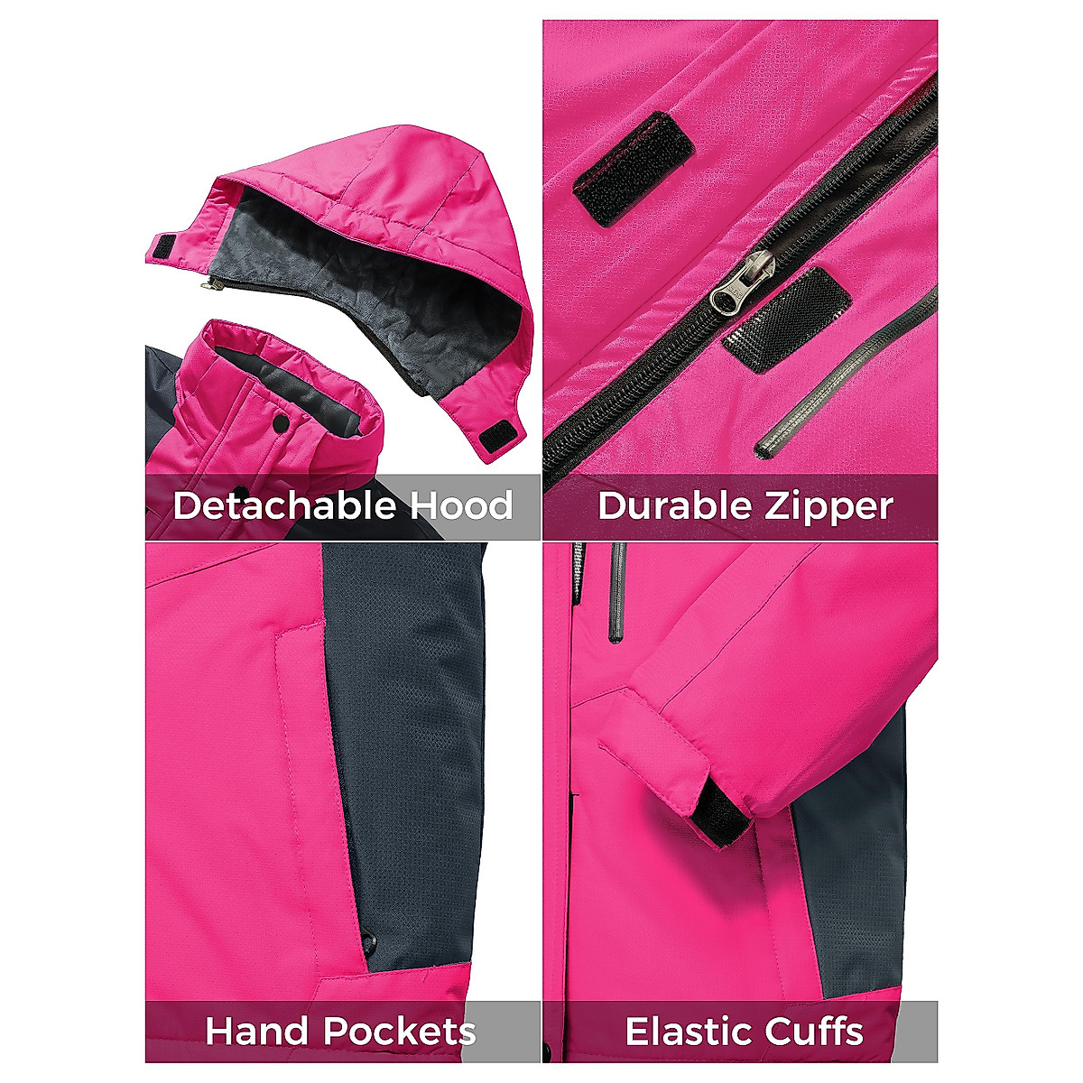 ZSHOW Girls' Warm Winter Coat Fleece Waterproof Ski Jacket with Removable Hood(Rose Red, 14-16)