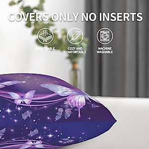 Ouqiuwa Purple Butterfly Throw Pillow Covers Set of 2 16"x16" Square Decorative Sparkle Star Pillowcase Cushion Cover for Bedroom Living Room Car