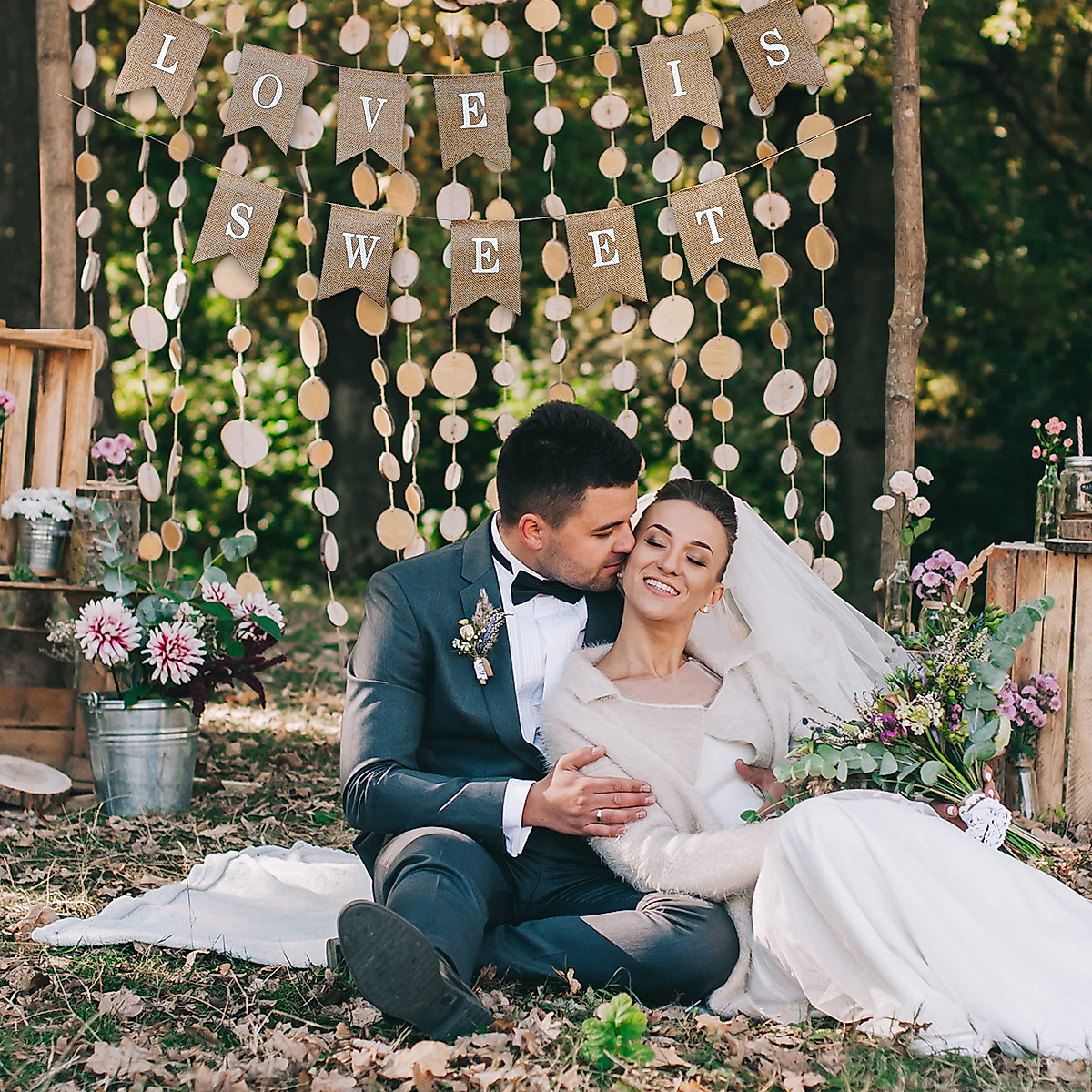 Love is Sweet Sign Banner – Mr and Mrs Burlap Banner Sign Rustic Decoration for Wedding Party Table Photobooth Props Home Wall by Mandala Crafts