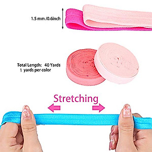 40 Yards Fold Over Elastic Solid Color Trim Elastic 40 Colors Ribbon Sewing Stretch Elastic Foldover Elastic Ribbon Band for Baby Girls Hair Bow DIY Craft Hair Ties Headbands