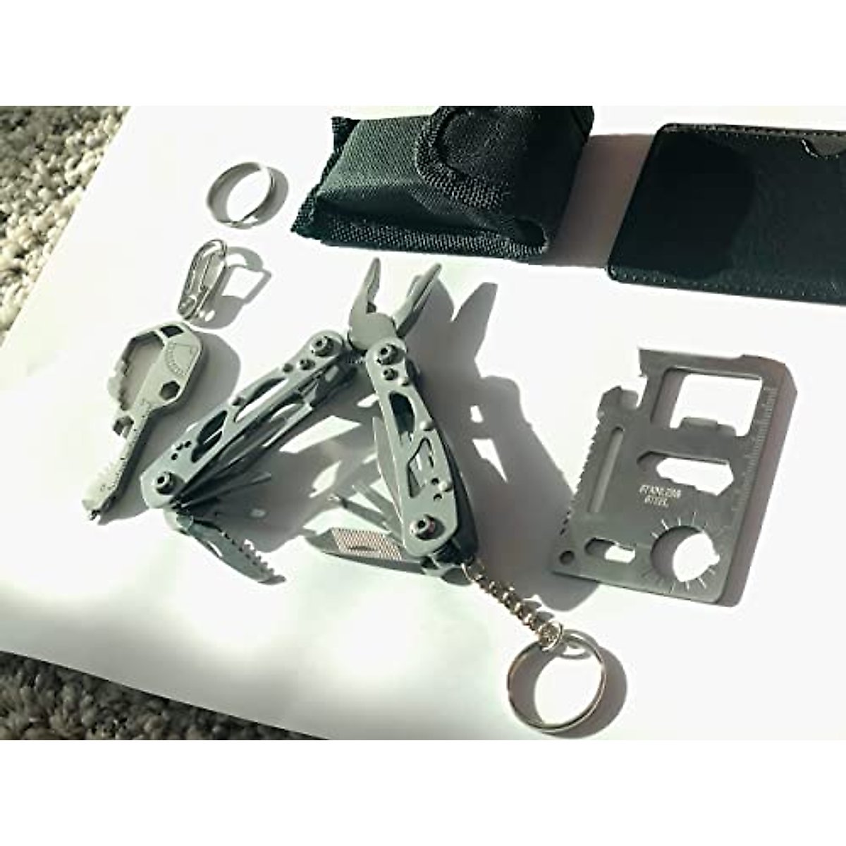 Multitools Set with Gift Box (Multi-Function Card, Multitool Key with Key Ring and Clip, Mini Multitool Plier).