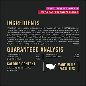 Purina Pro Plan Sensitive Skin and Stomach Dog Food Wet Classic Pate Beef and Oat Meal Entrée - (Pack of 12) 13 oz. Cans
