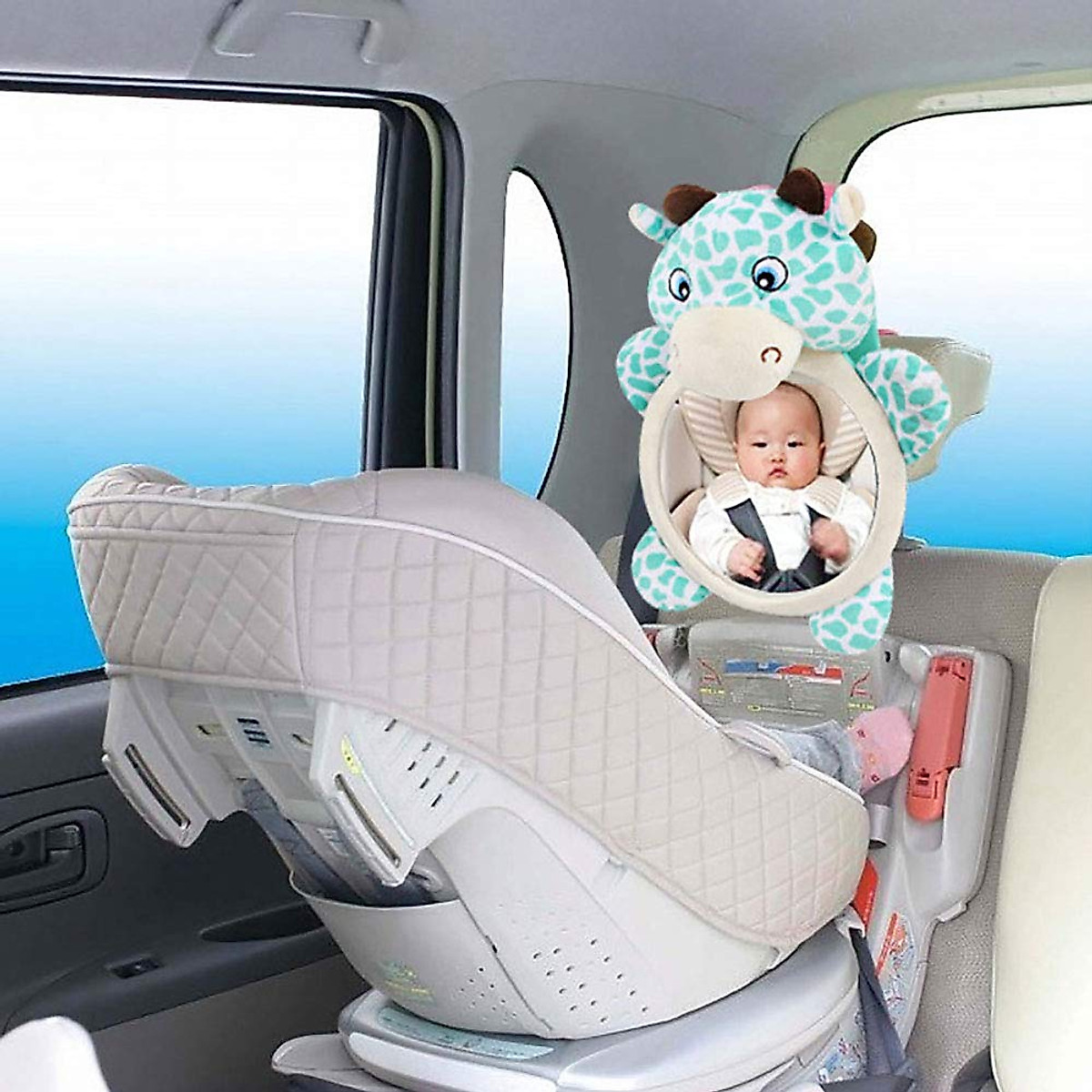 xinyijiayi Car Seat Mirror,Baby Car Mirror Stable Wide View Cute Cartoon Animal Car Headrest Mount Baby Safety Observation Rearview Mirror Deer#