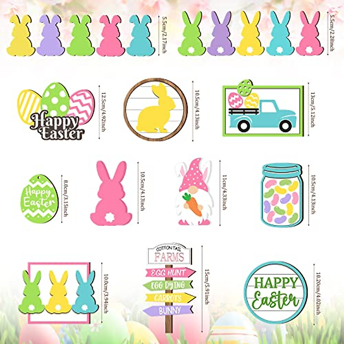 20 Pieces Easter Tiered Tray Decor Easter Decorations Rustic Easter Decor Gnome Bunny Rabbits Eggs Wooden Spring Sign Decorative Trays Signs for Home Table Office Kitchen Farmhouse Party Tabletop