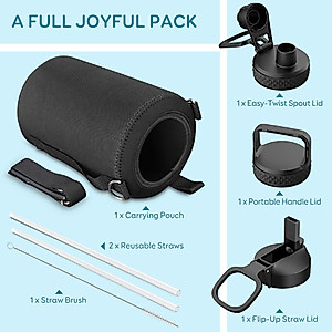 Coolflask 128 oz Gallon Water Bottle Insulated with Straw&3 Lids, Water Jug Large Stainless Steel Metal Vacuum Wide Mouth for Sports, Gym or Office, BPA-Free Keep Cold 48H Hot 24H, Samurai Cyan