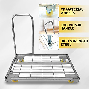 CiaoHER Heavy Duty Metal Platform Truck, 1200 lbs Industrial Standard Push Cart, 41x28 Extra Wide Deck Utility Dolly for Warehouses, Workshops, Restaurants and Homes Use