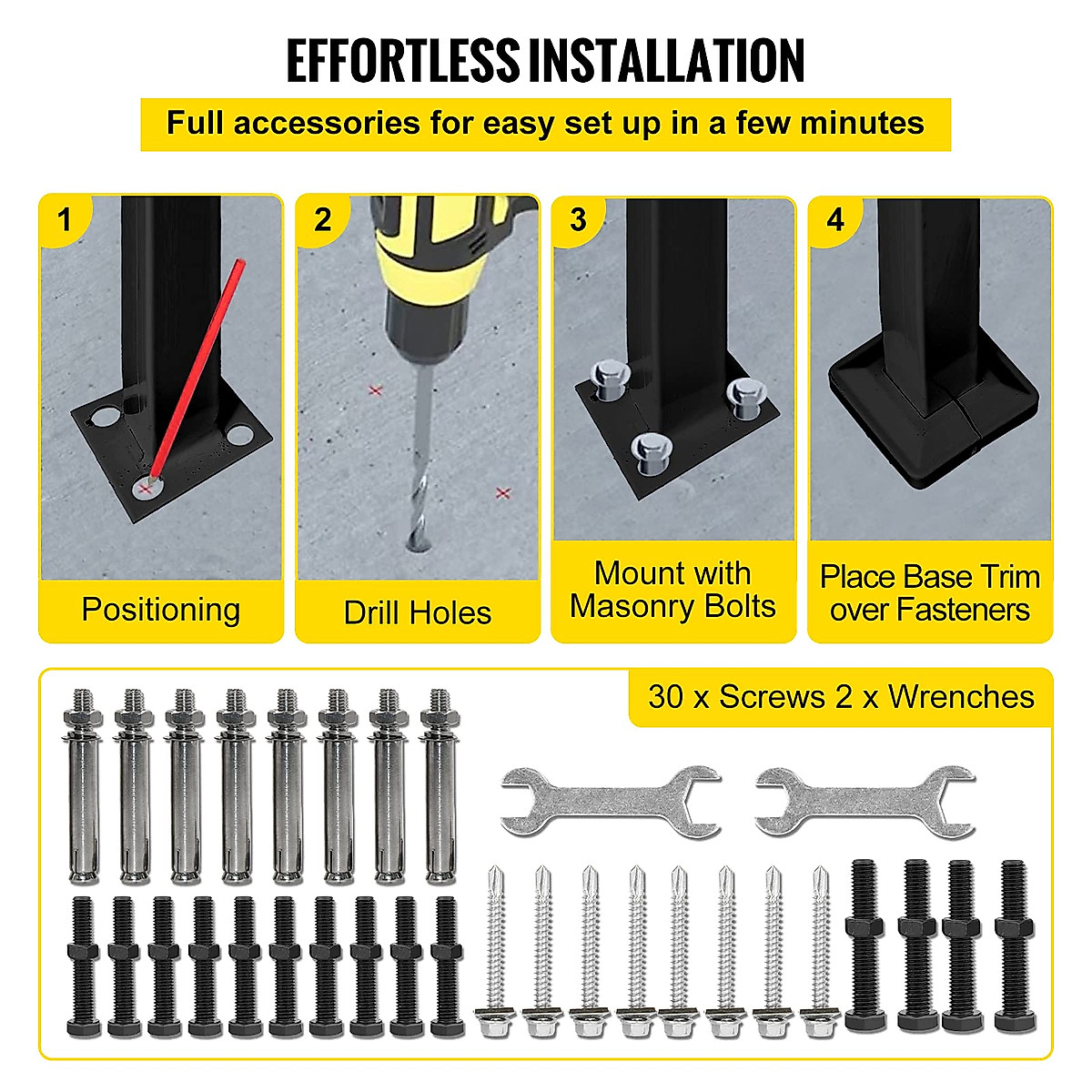 Happybuy Handrails for Outdoor Steps, Fit 2 or 3 Steps Outdoor Stair Railing, Picket#2 Wrought Iron Handrail, Flexible Porch Railing, Black Transitional Handrails for Concrete Steps or Wooden Stairs