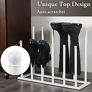 MyGift Modern White Metal Free Standing Boot Shoe Rack Organizer, Tall Boot Shaper Storage Stand, Holds up 6 Pairs of Tall Boots