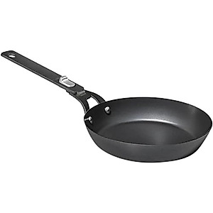 OXO Outdoor Pre-Seasoned Carbon Steel 8" Frying Pan Skillet, Detachable Handle for Easy Storage, Indoor Use, Nonstick with Use, Induction Suitable, Oven & Broiler Safe,Browning, Grill,Sear,Saute,Black