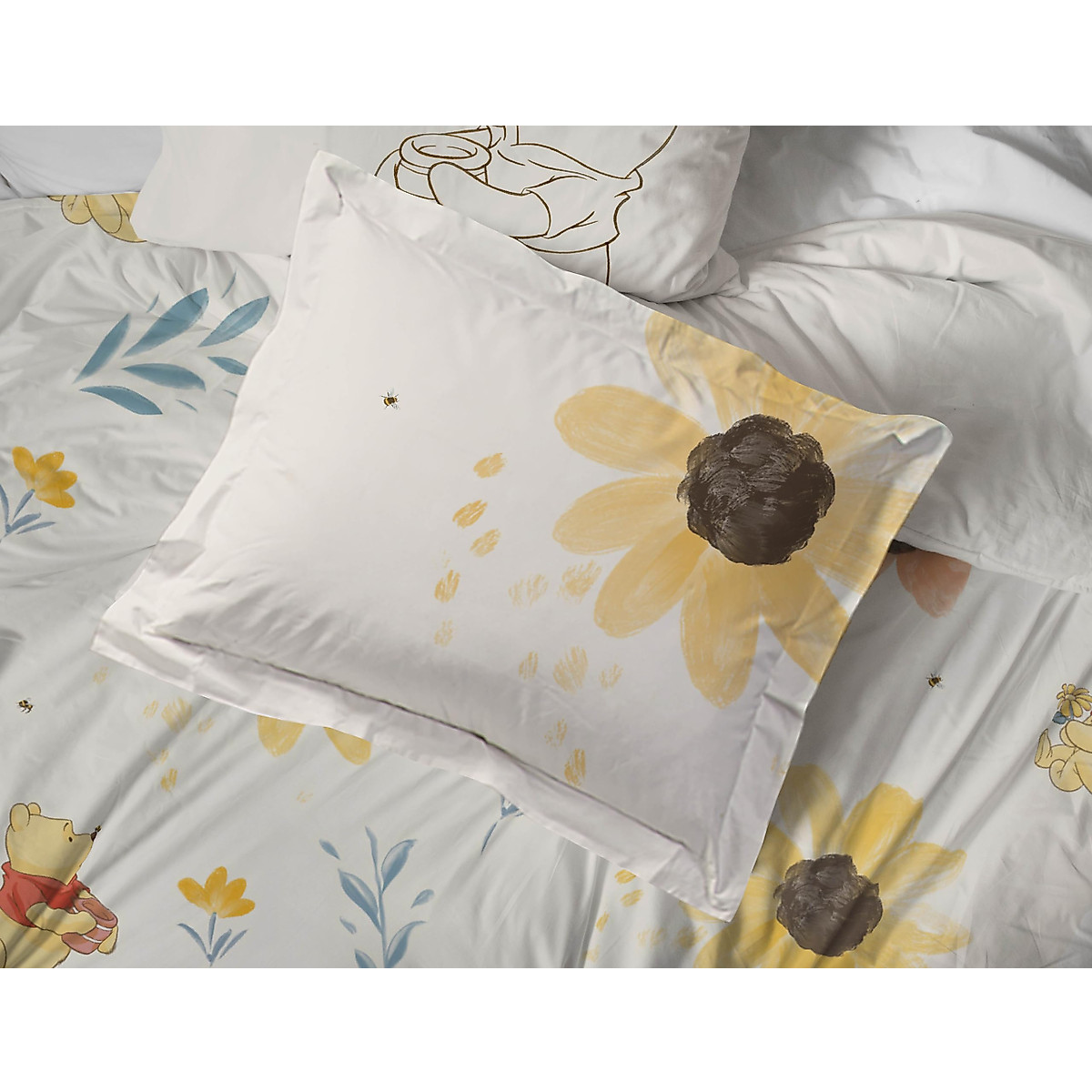 Jay Franco Disney Winnie The Pooh Twin Comforter Set - 5 Piece Bedding Includes Sheet Set & Pillow Covers - Super Soft Cozy Floral Bedding