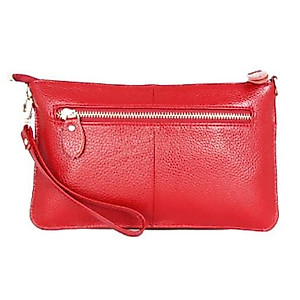 Women's Genuine Real Leather Shoulder Sling Crossbody Bag Purse with Adjustable Shoulder Strap Rear Back Zipper (Wine Red)