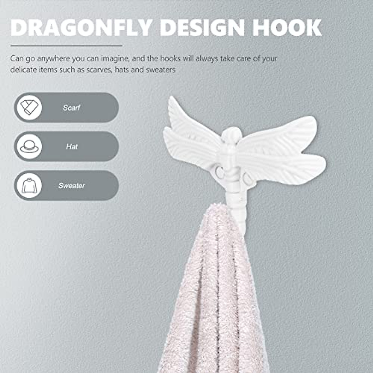 ARTIBETTER 2 Sets Dragonfly Hook Wall Art Key Holders Laundry Utility Wall Racks Dragonfly Decorative Hook Hat Rack Heavy Duty Hook Dragonfly Key Hanger Clothing White Hand Towel Wrought Iron