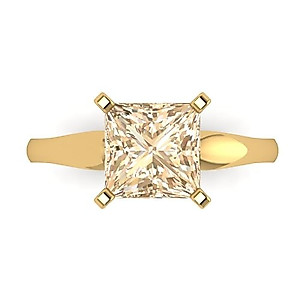 Clara Pucci 2.4ct Princess Cut Solitaire Genuine Natural Morganite Wedding Bridal Designer art deco Anniversary Ring 14k Yellow Gold