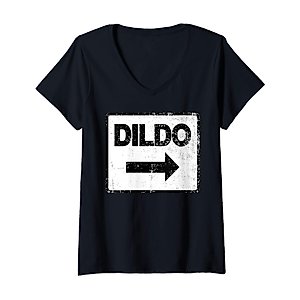 Womens Dildo road sign offensive sounding cute name city V-Neck T-Shirt