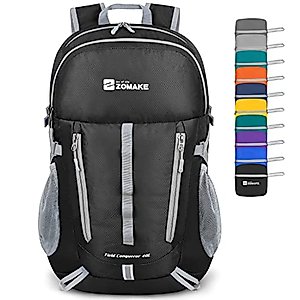 ZOMAKE Packable Hiking Backpack:40L Lightweight Backpacks - Foldable Light Weight Back Pack Water Resistant Small Packable Day Pack for Travel Camping Outdoor (Black)