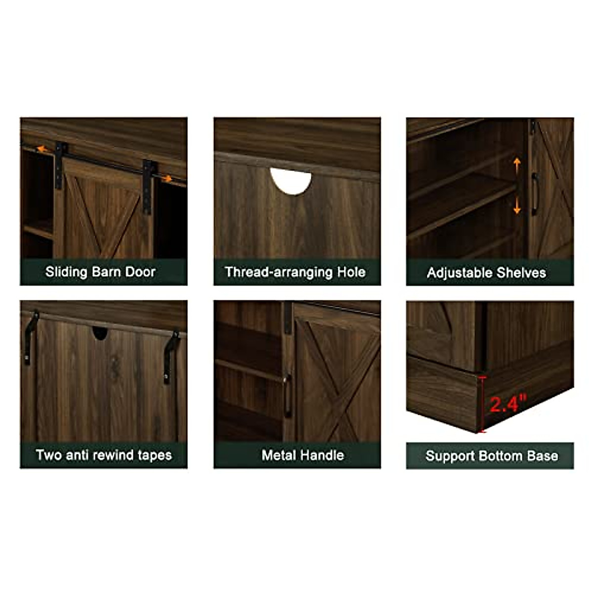 Okvnbjk Farmhouse TV Stand for 65+ Inch TV, Wood Entertainment Center with Sliding Barn Door, with Storage Cabinet & Adjustable Shelves, Media TV Console for Living Room Bedroom, Dark Walnut