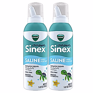 Vicks Sinex, Children's Saline Nasal Spray, Drug Free Ultra Fine Mist with Hint of Aloe, Ages 1+, Fast Everyday Stuffy Nose Relief for Kids, Clear Mucus from a Cold or Allergy, 5 OZ x 2