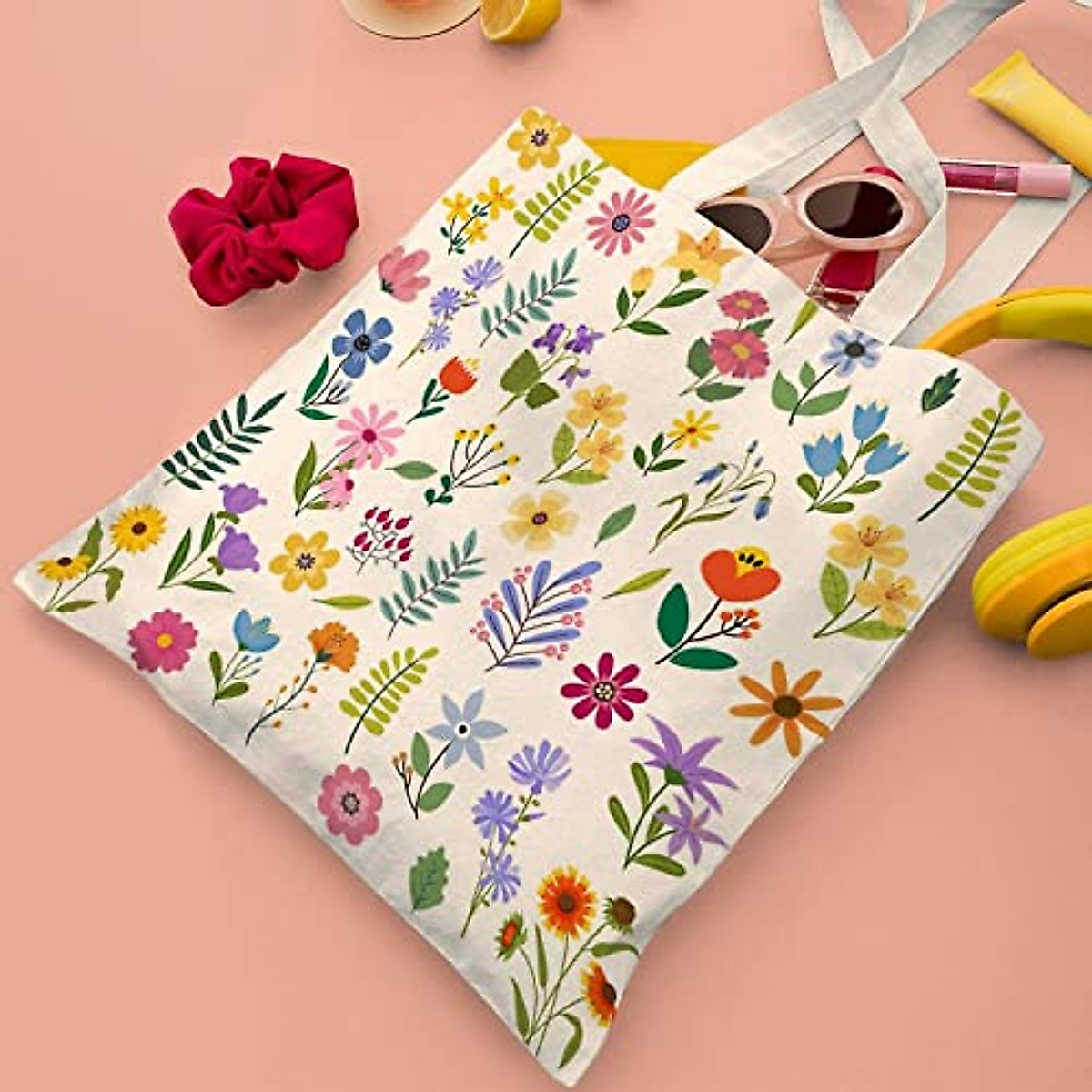 Canvas Shoulder Bag,Floral Tote Bag for Books,Birthday Inspirational Gifts for Kids Girls Women