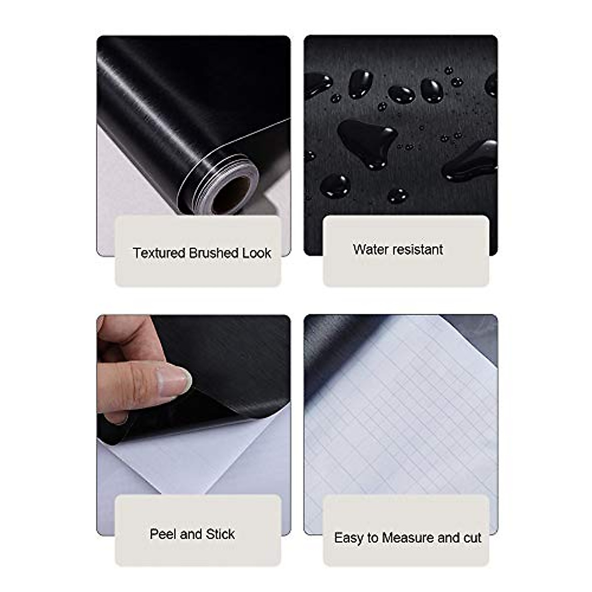 Self Adhesive Vinyl Black Brushed Metal Stainless Steel Look Contact Paper Wallpaper for Refrigerator Dishwasher Stove Oven Doors Appliances Kitchen Countertop Cabinets Furniture 15.7x117 Inches