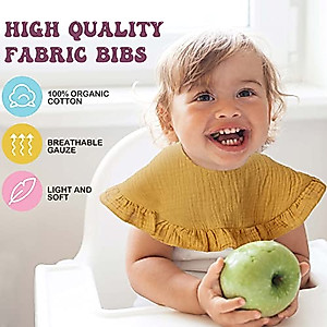 12 Pcs 360° Rotate Muslin Bibs Teething Absorbent Drool Bibs 4 Layers Adjustable Snap Cotton Newborn Bandana Bibs Suitable for over 6 Months