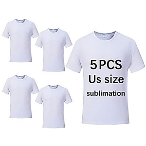 OKBA 5 pcs Sublimation Blank T-Shirts Round Collar Short Sleeves Adult White Polyester t Shirts (Large)