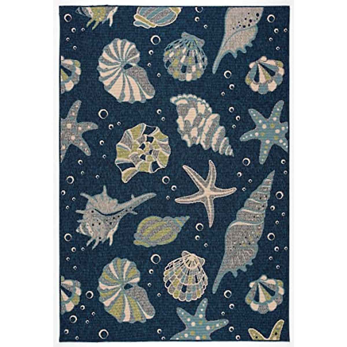 GAD Great American Distributors Sanibel Premium Indoor Outdoor Area Rug Accented Island Seaside Seashell Aquatic Marine Life Design Navy Blue/Gray (5'3"x7'7")