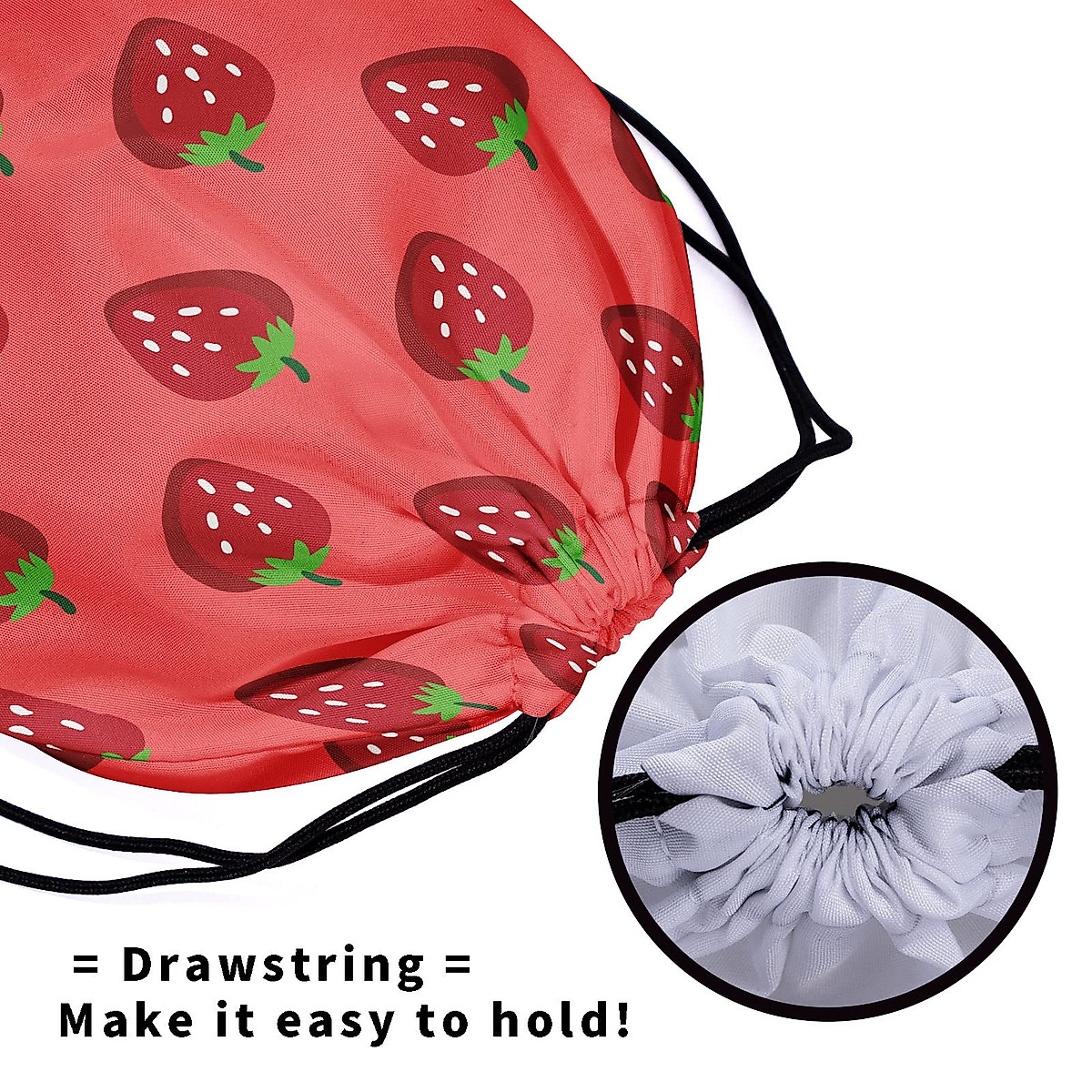 Red Strawberry Gymnastics Grip Bag - Pink Strawberries Grip Bags for Gymnasts Cute Juicy Fruit Gymnastic Bag Tasty Ripe Spring Summer Fruits Gym Pouch Bag Water Resistant String Bag