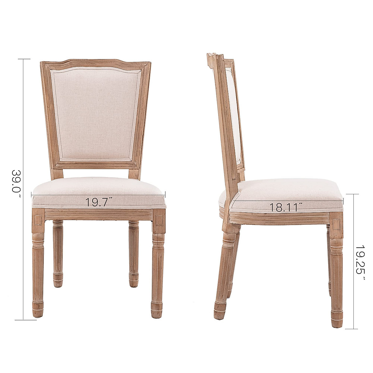 XRHOM Dining Chairs Set of 2, Dining Room Chairs Farmhouse Upholstered Chair with Ladder Backrest Carving Rubberwood Solid Legs Chair French Country for Living Room Bedroom Kitchen,Beige