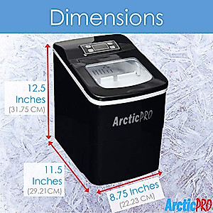 PORTABLE DIGITAL ICE MAKER MACHINE by Arctic-Pro with Ice Scoop, First Ice in 6-8 Minutes, 26 Pounds Daily, Great for Kitchens, Tailgating, Bars, Party, Small/Large Cubes, Black, 11.5x8.7x12.5 Inches