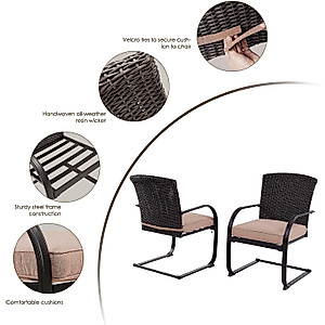 Grand patio Dining Wicker Chair Outdoor Conversation Set with Cushions 2-Piece, C-Spring Rocker Lounge Chair Set of 2 Steel Frame for Yard, Garden, Backyard, Deck, Bistro-Beige