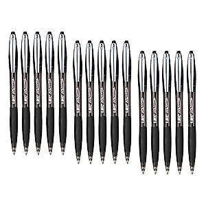 BIC Atlantis Retractable Ballpoint Pen, 1.0mm, Medium Point, Black Ink, Pack of 15