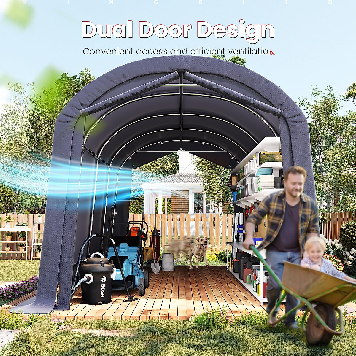 KING BIRD 12' x 20' Oval Pipe Heavy Duty Carport with Roll-up Ventilated Windows for SUV, Full-Size Truck and Boat, Round Style Anti-Snow Car Canopy Outdoor Boat Shelter with Reinforced Ground Bars