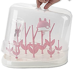 Gorgerous Baby Bottle Drying Rack with Tray Detachable Draining Rack Water Cup Rack Storage High Capacity Bottle Dryer Holder for Bottles,Teats,Cups,Pump Parts and Accessories (Pink with Cover)