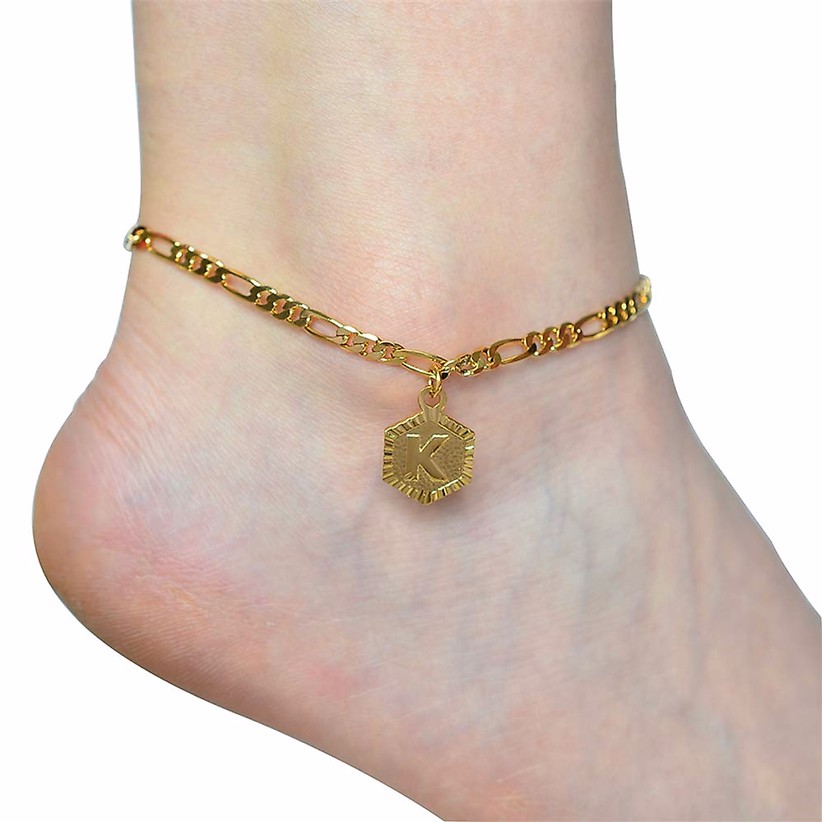Initial Ankle Bracelets for Women Men, 18K Gold Silver Figaro Cuban Link Anklet Bracelet for Women Teen Girls, Custom Name Gold Anklet with Initials