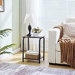 Tajsoon Small End Table with 2 Tier Storage Shelves, Small Side Table for Small Spaces, Sofa Table, Bedside Table, Small Table for Living Room, Bedroom, Sturdy Frame & Easy Assembly