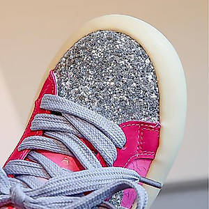 XinYiQu Girls Sparkle Star Casual Sneakers Glitter Sequin Sports Tennis Shoes 9.5 Toddler,Rose