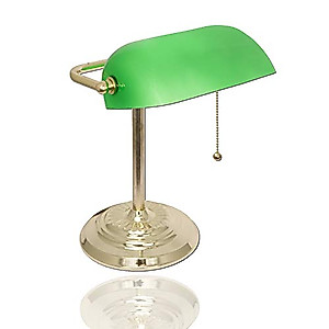 LIGHTACCENTS Bankers Lamp Desk Lamp with Green Glass Shade Bankers Lamp Green - Green Desk Lamp -Bankers Desk Lamp Traditional Desk Light with Classic Green Glass Shade and Polished Brass Finish