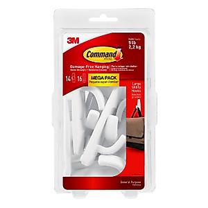 Command Large Utility Hook Mega Pack, White, 14-Hooks, 16-Strips, Organize Damage-Free