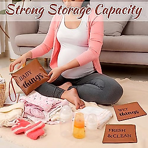 Silkfly 6 Pcs Diaper Bag Organizing Pouches PU Leather Diaper Pouch Brown Large and Small Dry Wet Bag Diaper Bag Essential Items for Baby Diaper Bag Organization Daily Use Shopping Travel Vacation