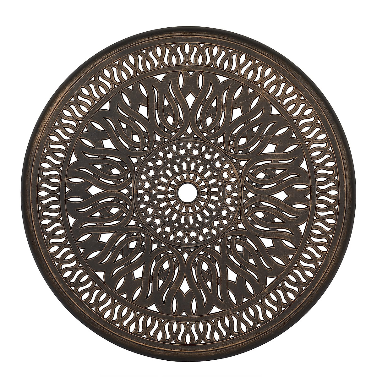 VINGLI 5 Pieces Outdoor Patio Dining Set, Cast Aluminium Patio Furniture Set with 4 Chairs and 1 Umbrella Table for Yard, Garden, Porch and Poolside, Bronze (Round Table and Chairs)