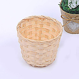 Desktop Bamboo Weaving Storage Basket, Small Household Bamboo Wood Woven Storage Box for Debris Crafts Toys Jewelry Organizer Desk Decoration Desktop Flower Pot Garbage Can S