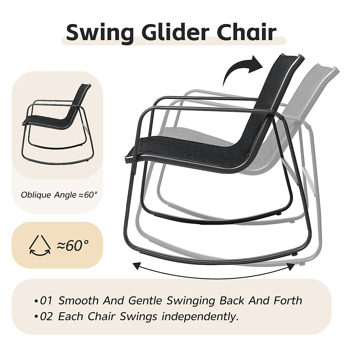 Patiomore 3 Pieces Outdoor Rocking Chairs, Patio Bistro Furniture Black Wicker Chair Set with Tempered Glass Table and Thick Dark Blue Cushion