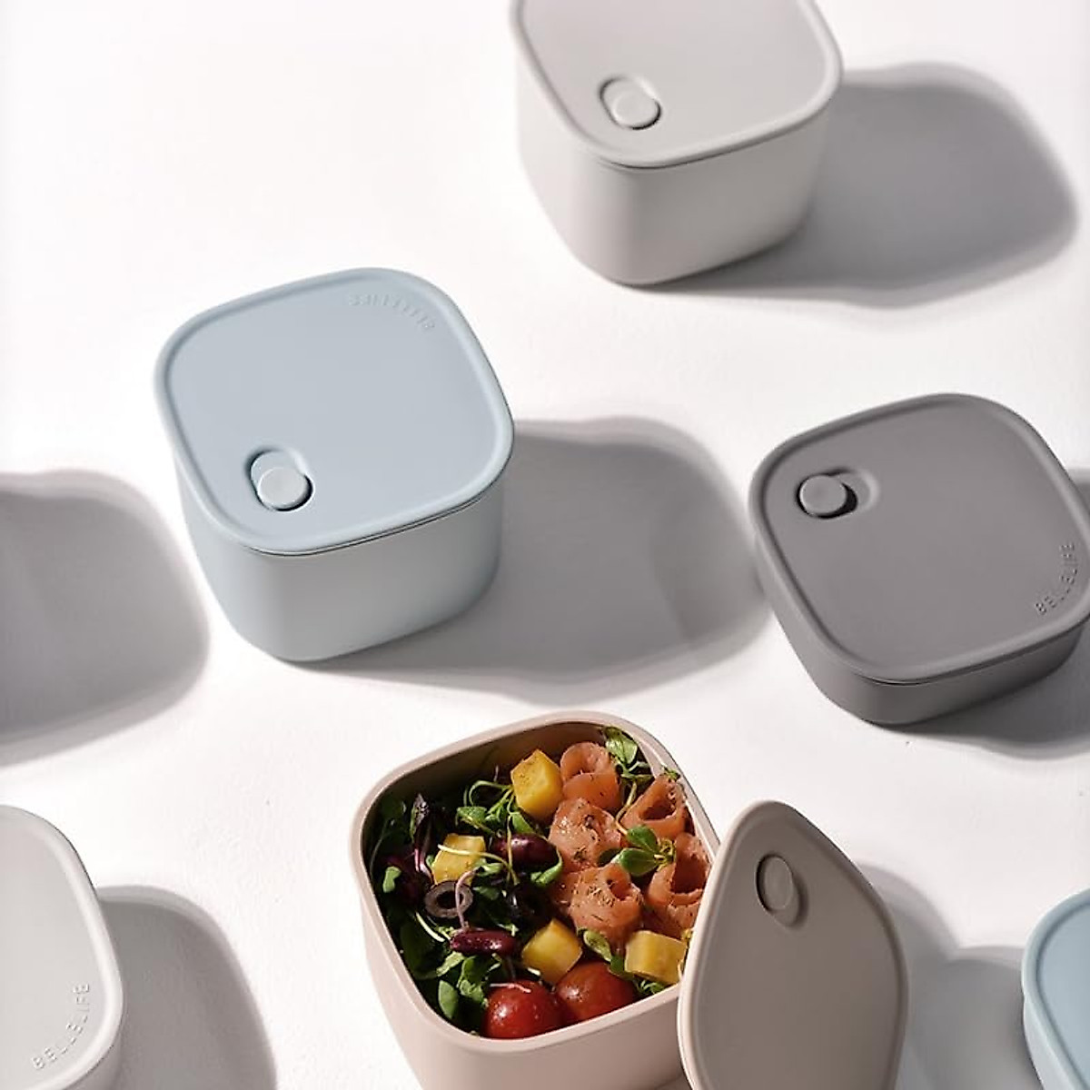 Invisioncorp 3 Set, Kitchen Microwave 27oz Food Storage Containers Set with Lid, Reusable Meal Prep Canister for Refrigerator, Freezer Oraganizer, Dishwasher Safe, Made in Korea (Light Gray)