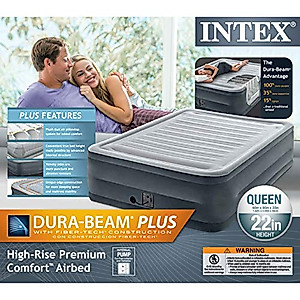 Intex Comfort Plush Elevated Dura-Beam Airbed with Internal Electric Pump, Bed Height 22", Queen