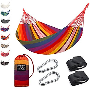 Gold Armour Hammock, Brazilian Style Hammock with Tree Straps for Hanging Durable Hammock, Portable Single Double Hammock for Camping Outdoor Indoor Patio Backyard (Rainbow)