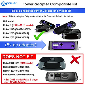 T POWER 5V Ac Dc Adapter Charger for Roku Soundbridge M1000 M1001 & Roku 2 HD 3000D,3000X Roku 2 XD 3050 3050R Roku 2 XS 3100 3100R Wireless Digital Hd Media Player Power Supply